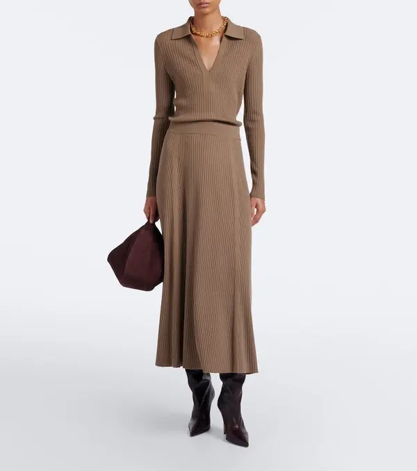 JOSEPH Hallie Ribbed-knit Wool-blend Midi Skirt - Beige