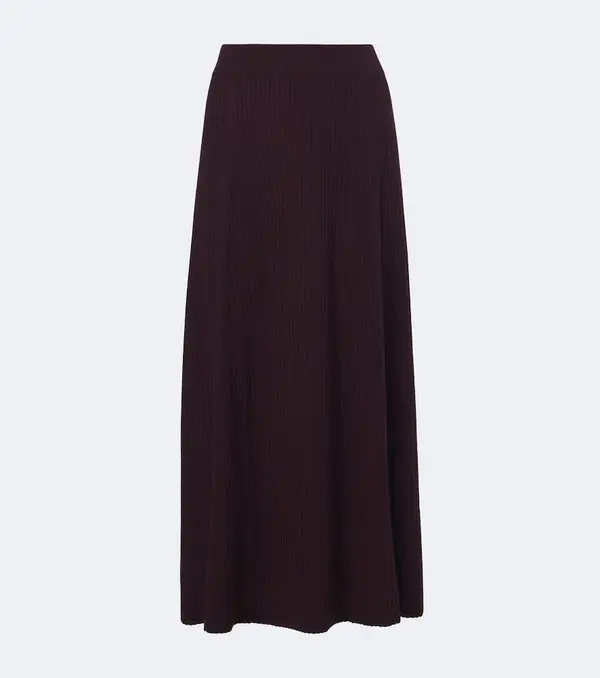 JOSEPH Hallie Ribbed-knit Wool-blend Midi Skirt - Burgundy
