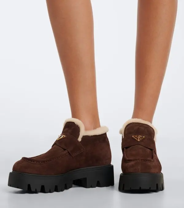 Prada Shearling-lined Suede Ankle Boots