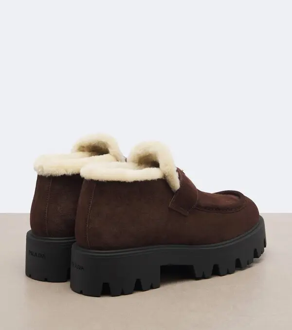 Prada Shearling-lined Suede Ankle Boots