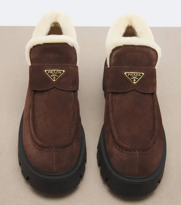 Prada Shearling-lined Suede Ankle Boots