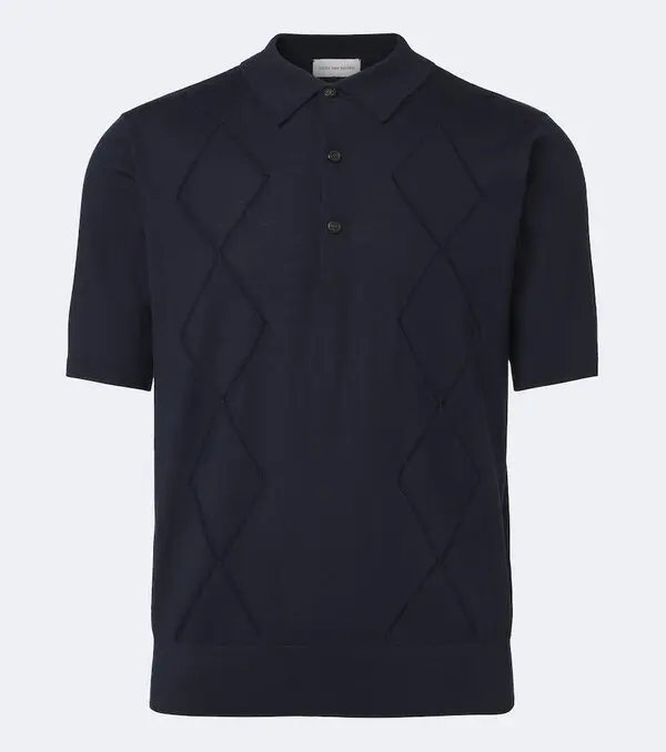 Dries Van Noten Argyle Open-knit Wool Polo Shirt