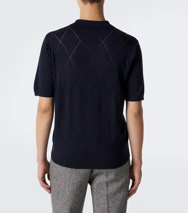 Dries Van Noten Argyle Open-knit Wool Polo Shirt