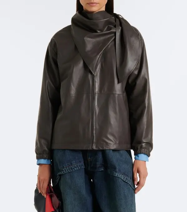 Loewe Scarf-detail Leather Jacket
