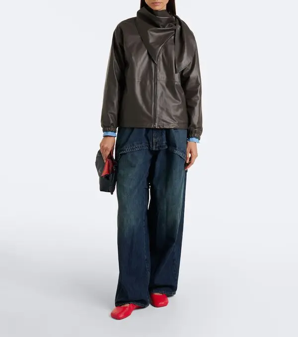 Loewe Scarf-detail Leather Jacket