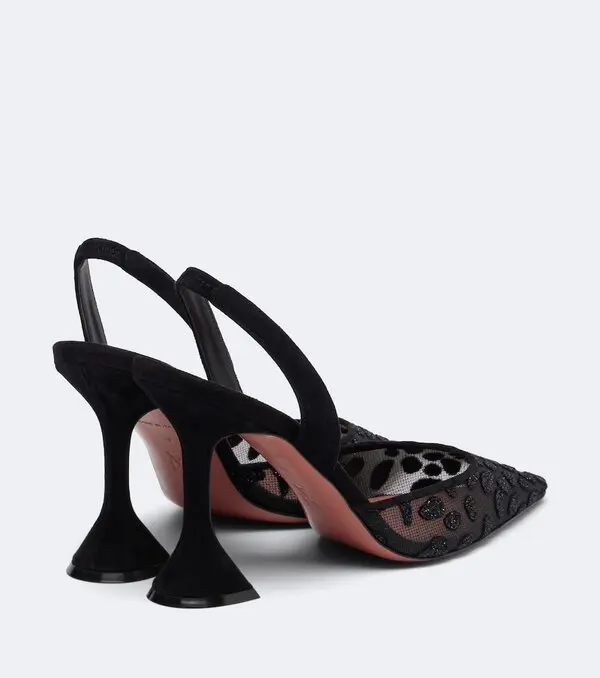 Amina Muaddi Holli Embellished Mesh Slingback Pumps