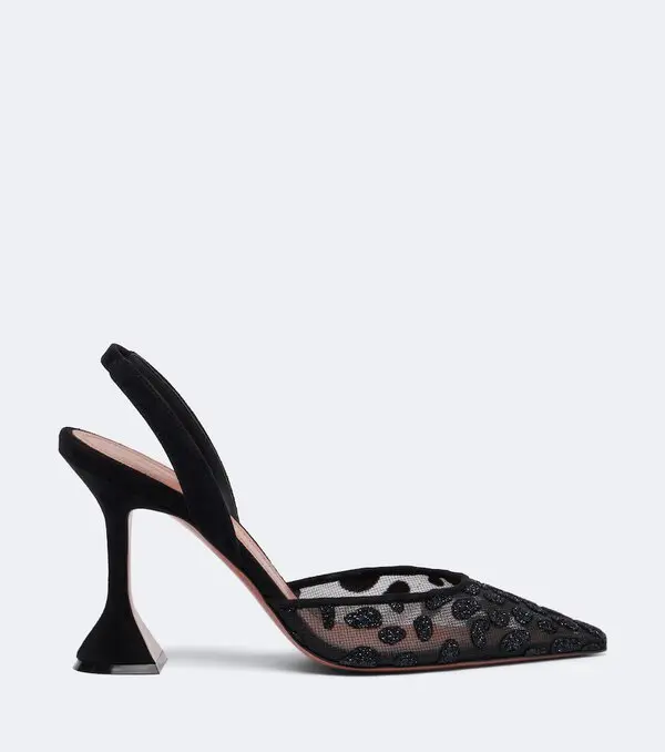Amina Muaddi Holli Embellished Mesh Slingback Pumps