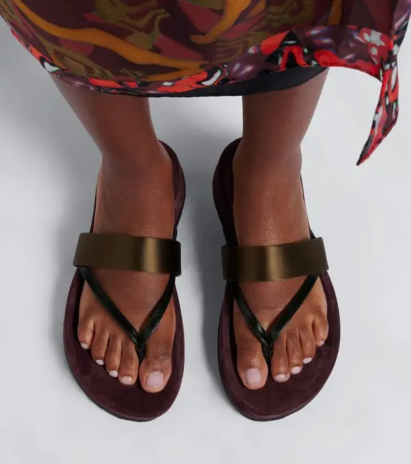 Dries Van Noten Satin And Leather Thong Sandals