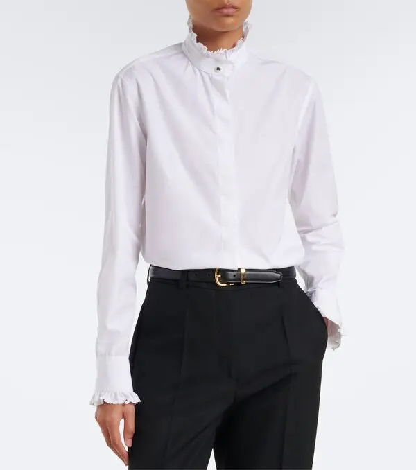 Burberry Logo Ruffled Cotton Poplin Shirt