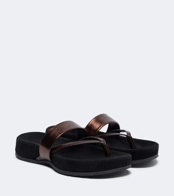 Dries Van Noten Metallic Leather Thong Sandals