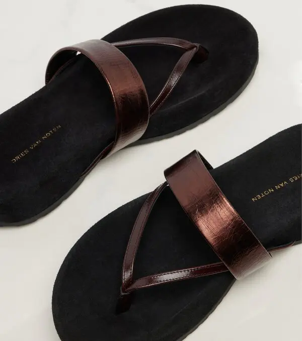 Dries Van Noten Metallic Leather Thong Sandals