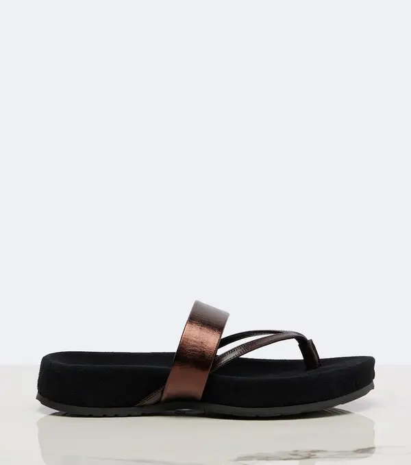 Dries Van Noten Metallic Leather Thong Sandals