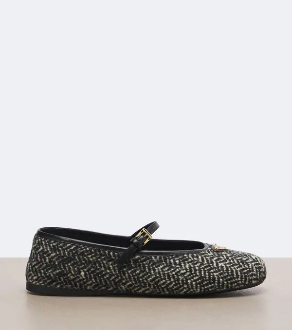 Prada Chevron Tweed Mary Jane Ballet Flats