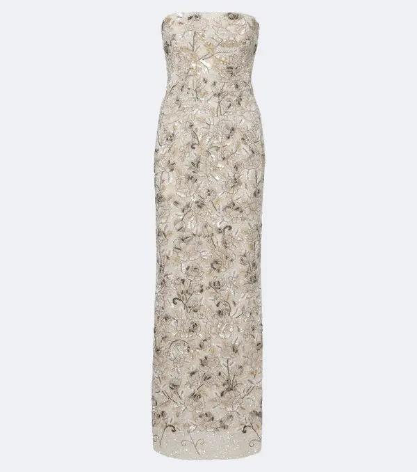 LA FUORI Là Fuori Icey Rose Embellished Floral Bustier Gown - White