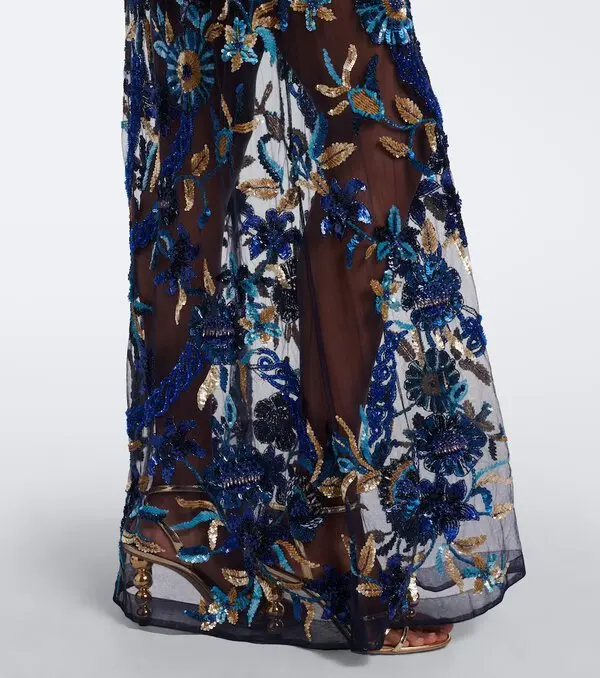 LA FUORI Là Fuori Embellished Floral Mesh Gown