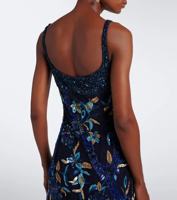 LA FUORI Là Fuori Embellished Floral Mesh Gown