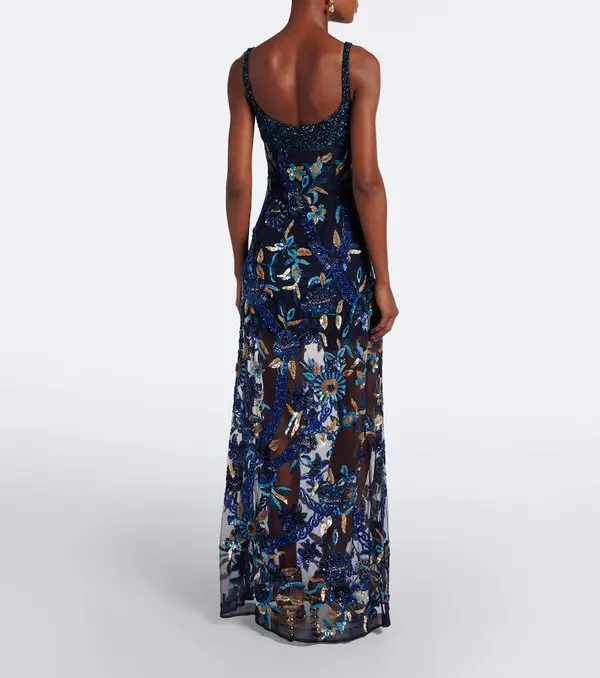LA FUORI Là Fuori Embellished Floral Mesh Gown