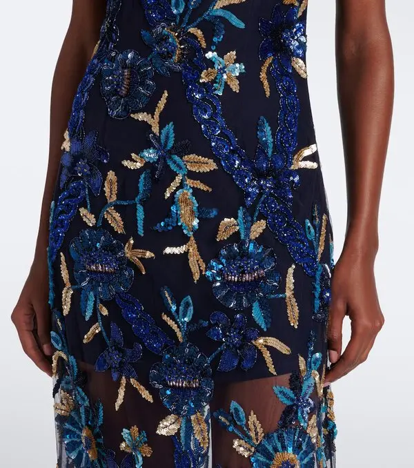 LA FUORI Là Fuori Embellished Floral Mesh Gown