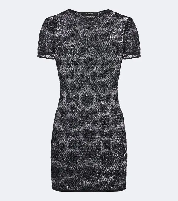 Gucci Sequined Floral Lace Mini Dress