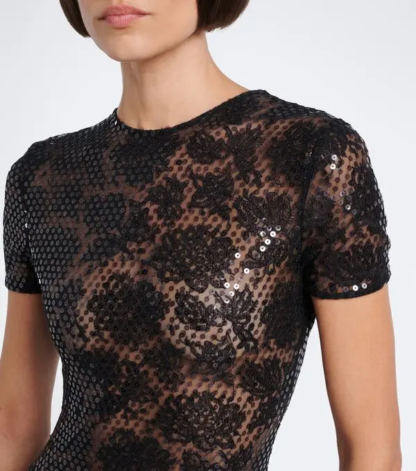 Gucci Sequined Floral Lace Mini Dress