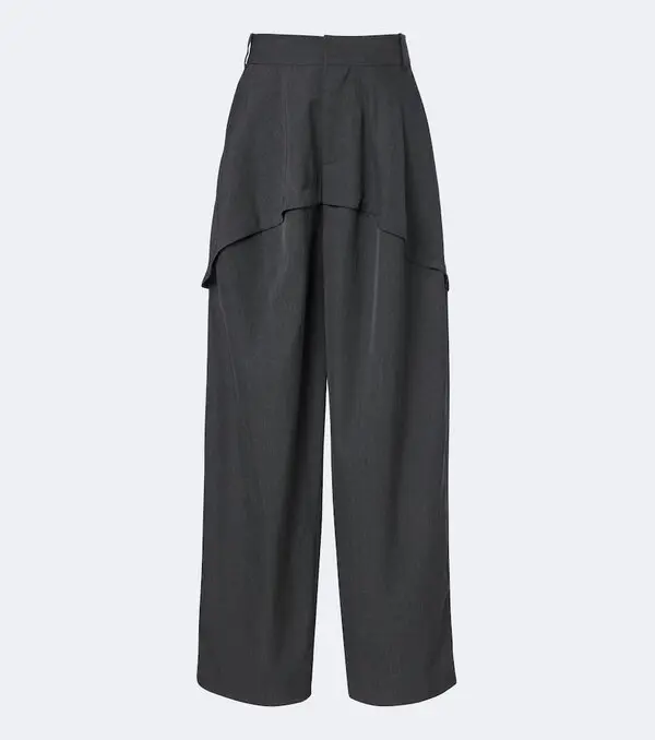 Loewe Paneled Wool Wide-leg Pants - Grey