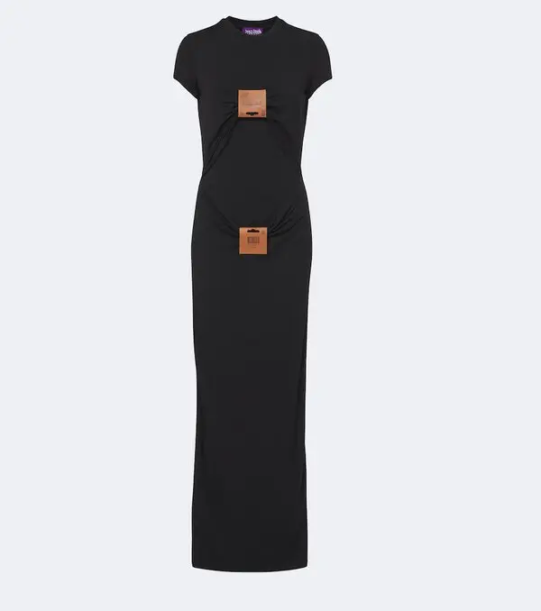 JEAN PAUL GAULTIER Leather-trimmed Jersey Maxi Dress - Black