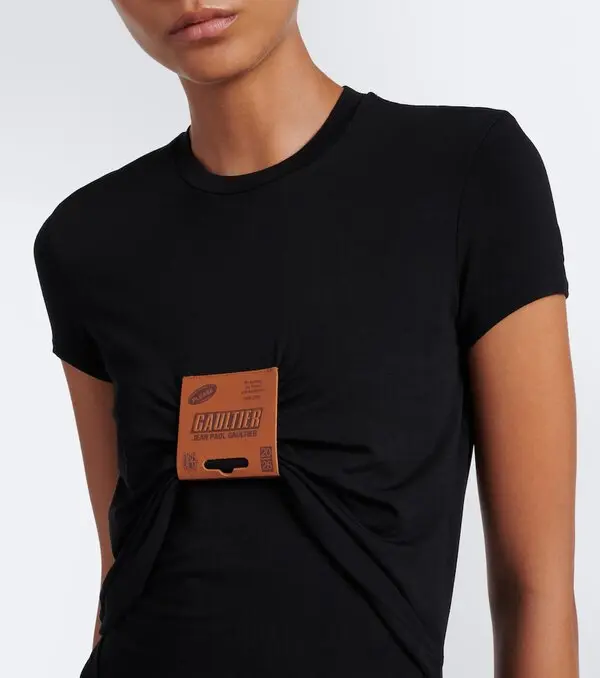 JEAN PAUL GAULTIER Leather-trimmed Jersey Maxi Dress