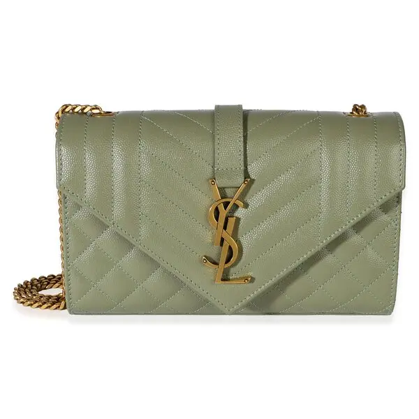 Saint Laurent Sage Grain De Poudre Triquilt Monogram Envelope Flap Bag