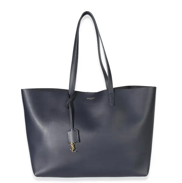 Saint Laurent Navy Calfskin East West Shopping Tote - Blue