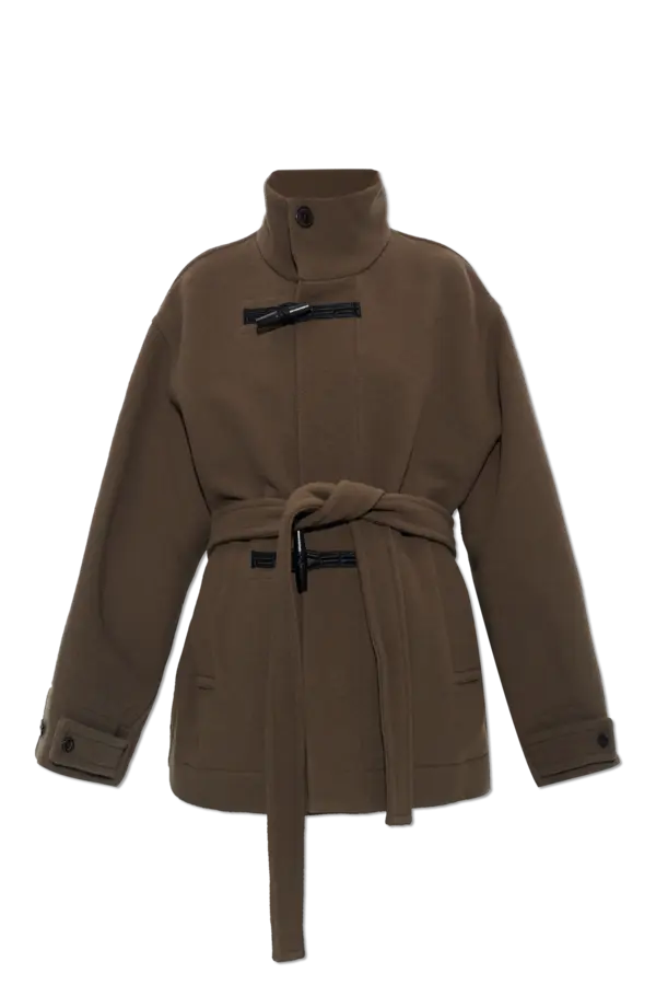 LEMAIRE Short Wool Coat With Belt - Green