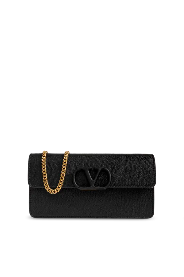 Valentino Garavani Leather Wallet With Chain - Black