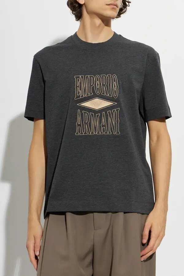 Emporio Armani T-shirt With Embroidered Logo - Grey