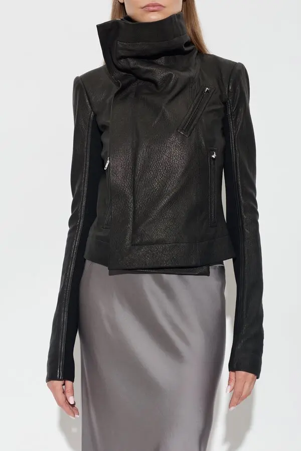 Rick Owens Leather Jacket With Stand-up Collar