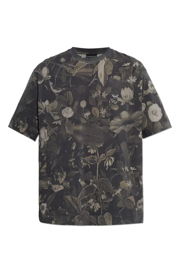 Emporio Armani T-shirt With Floral Motif - Grey