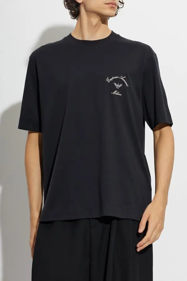 Emporio Armani T-shirt With Embroidered Logo - Navy Blue
