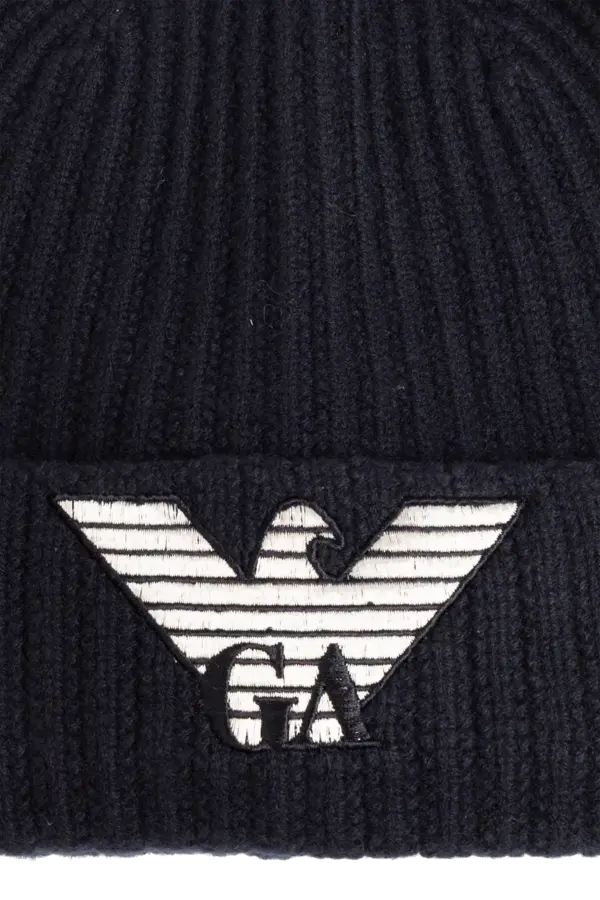 Emporio Armani Wool Beanie With Embroidered Logo