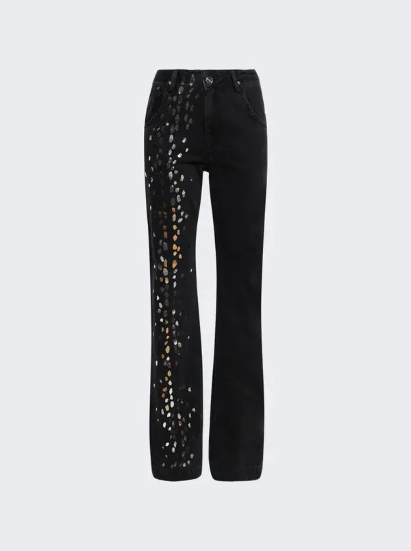David Koma Speckled Foil Print Straight Leg Jeans And Silver