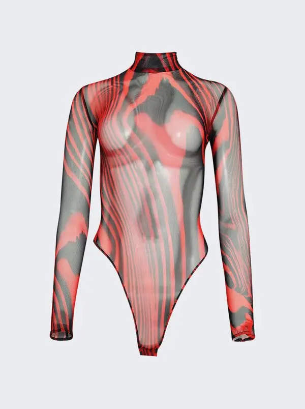 David Koma Printed Mesh Bodysuit And Black