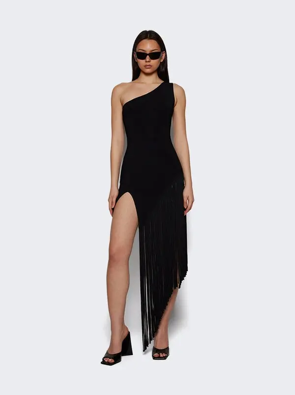 David Koma Asymmetric Fringe Knit Dress