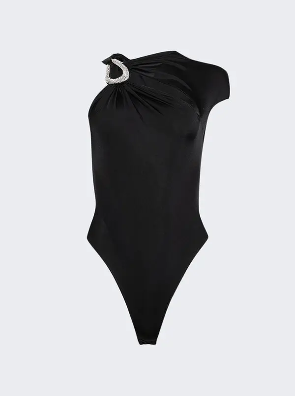 David Koma Crystal Buckle Asymmetric Bodysuit