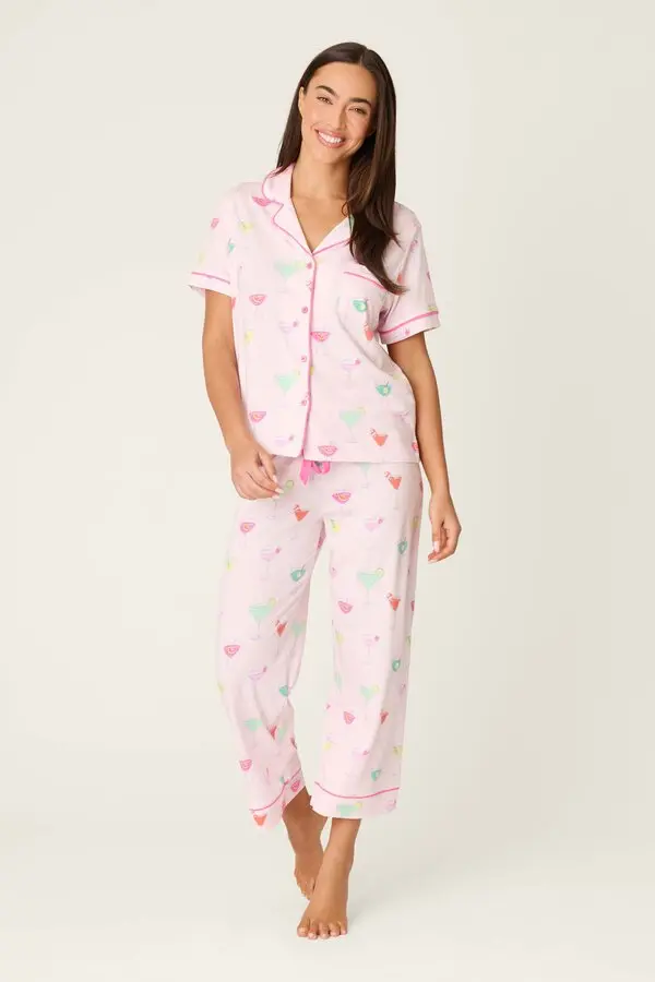 PJ Salvage Whimsy Sip Happens Cropped Pajama Set - Light Pink