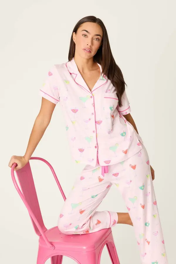 PJ Salvage Whimsy Sip Happens Cropped Pajama Set - Light Pink