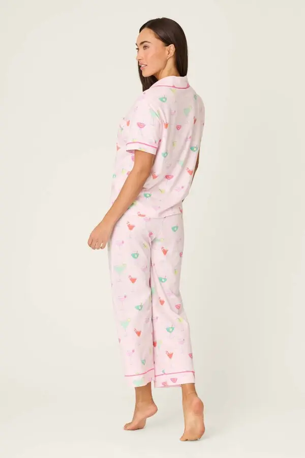 PJ Salvage Whimsy Sip Happens Cropped Pajama Set - Light Pink
