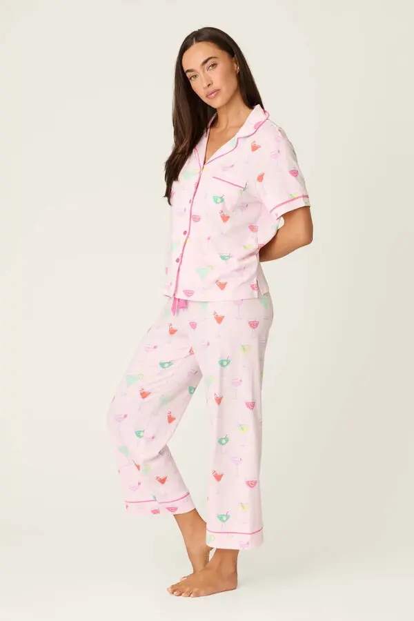 PJ Salvage Whimsy Sip Happens Cropped Pajama Set - Light Pink