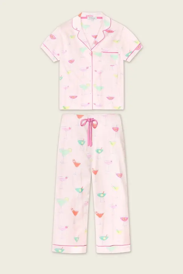 PJ Salvage Whimsy Sip Happens Cropped Pajama Set - Light Pink