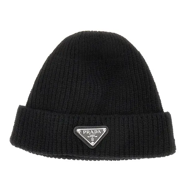 Prada Cashmere-blend Beanie Hat With Triangle Logo