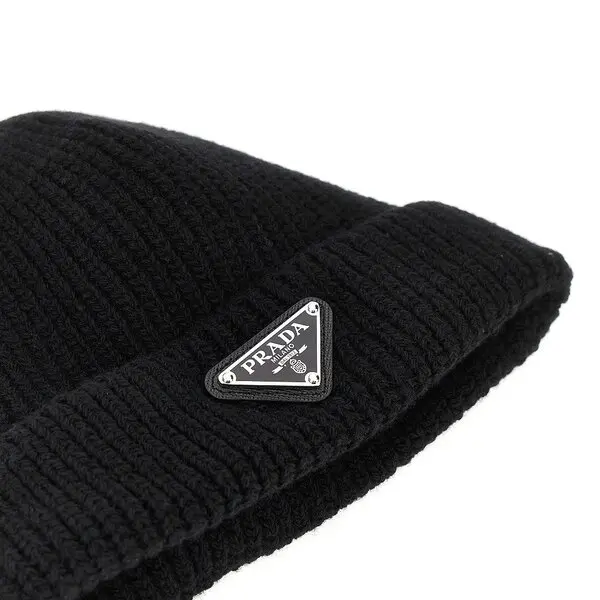 Prada Cashmere-blend Beanie Hat With Triangle Logo