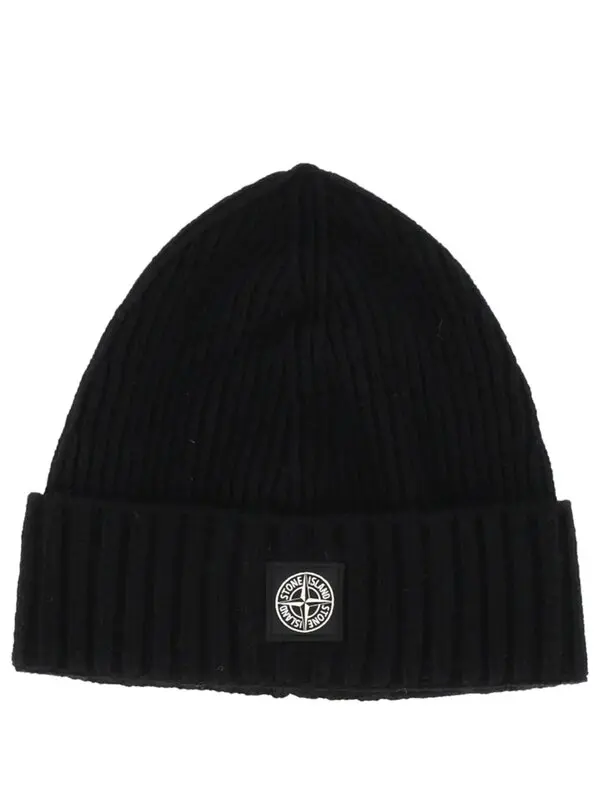 Stone Island Wool Blend Ribbed Beanie