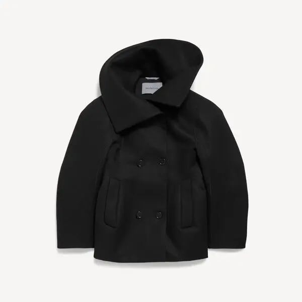 Balenciaga Wool High Collar Pea Coat