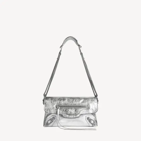 Balenciaga Le City Clutch With Chain - Silver
